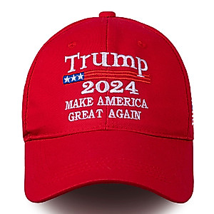 2024 MAGA Hat Make America Great Again Hat, Slogan with USA Flag Cap Adjustable MAGA Hats for Men wonen Baseball Cap (Cotton, Red)