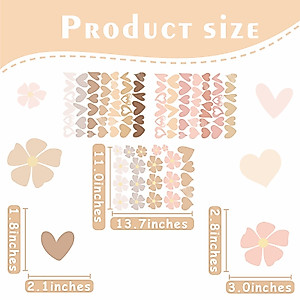Colorful Flowers Wall Decals Boho Wall Stickers Pastel Hearts Wall Art Stickers Girls Bedroom Decor Pink Floral Decals Peel and Stick Heart Vinyl Murals Wallpaper for Kids Baby Room Nursery Decoration