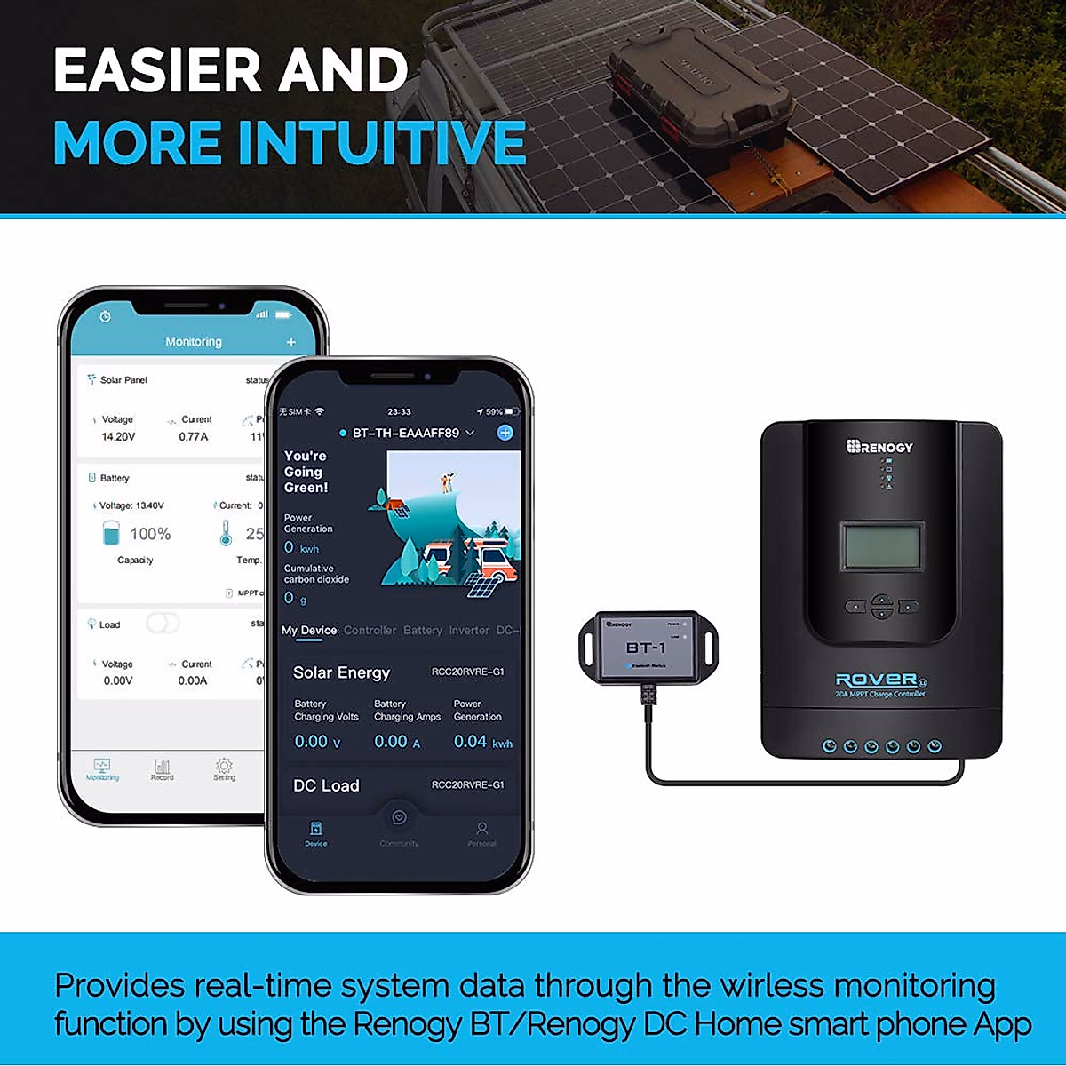 Renogy Bluetooth Module RJ12 Communication Port Compatible Rover/Wanderer/Adventurer Charge Controllers, BT-1 RS232