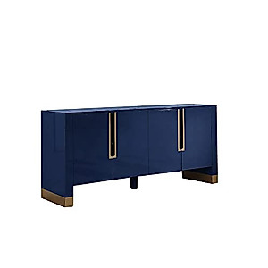Best Master Furniture Theona High Gloss Lacquer Sideboard/Buffet with Gold Trim, Navy Blue