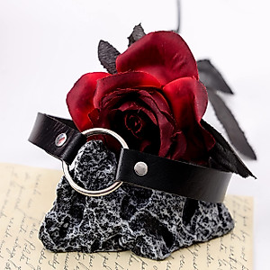 Eigso O-Ring Punk Choker Fashion Vintage Goth Style Collar Necklace Hoop Classical for Women (Black)