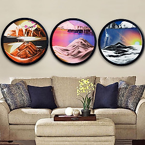 TBBA Moving Sand Art Picture Round Frame Sandscapes, Wall Decor Hanging Decorations Wall Sculptures, 360 degree Rotation for Home Bedroom Bathroom Kitchen Garden 44CM