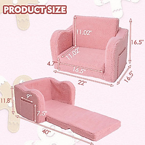 Furnishh Kids Sofa Couch Fold Out, Baby Toddler Comfy Soft Chair for Boys Girls, Flip Out Foldable Children 2 in 1 Convertible Sofa to Lounger, Folding Child Sleeper for Playroom, Pink