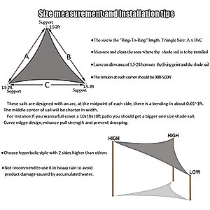 Grozoken Sun Shade Sail Triangle 10'x10'x10' UV Block Canopy Sail for Patio Backyard Lawn Garden Deck Outdoor Courtyard Park Carport Easy to Install Lightweight (Sand)