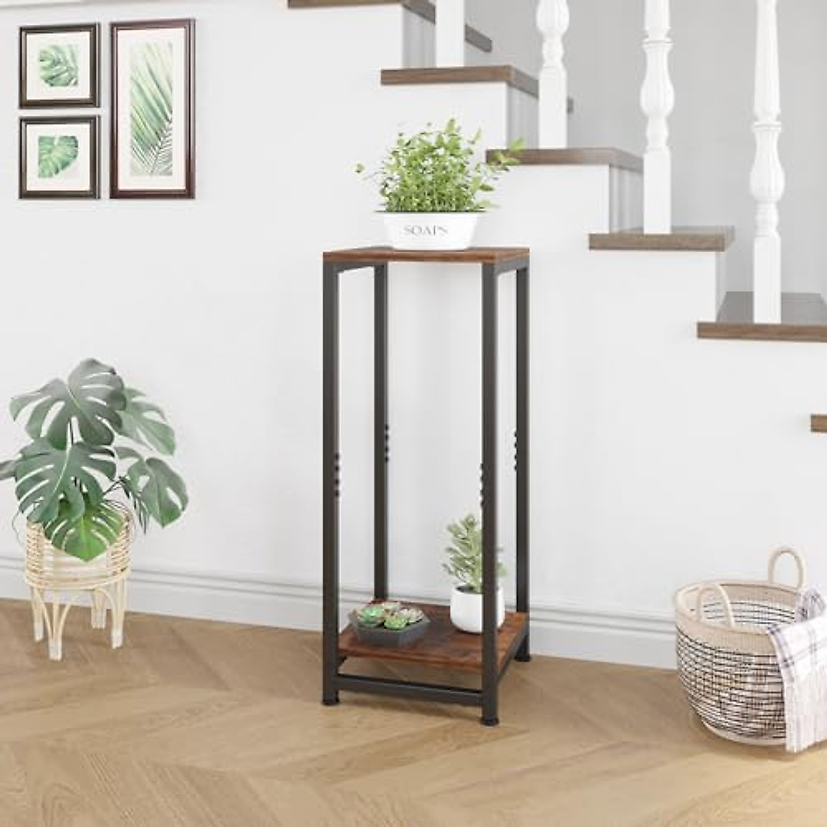 VonDream Tall Plant Stands Indoor, 2 Tier Pedestal Stand, Corner Plant Stands for Indoor Plants Multiple, Small Side Table for Indoor Plants, Tall Plant Table