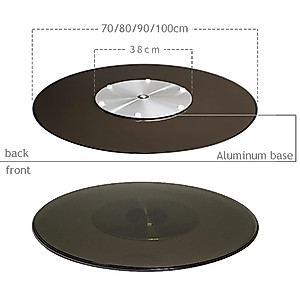LKP 28 Inch Rotatable Serving Tray Round Tempered Glass Lazy Susan Turntable Tabletop Rotating Tray 360° Rotating Brown Serving Plate For Kitchen