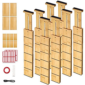 horganize Bamboo Drawer Dividers with Inserts, 8 Pack Kitchen Drawer Dividers Adjustable (17-22 inches) for Clothes, Dresser, Bathroom, Office
