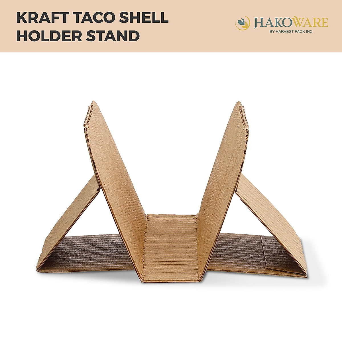 [200 Count] Aura by Harvest Pack Disposable Kraft Taco Holder Stand Plates, Serving Rack for Hot Dogs Waffle Sandwiches Shawarmas Gyros Pita Wraps, Taco Trays for Taco Party