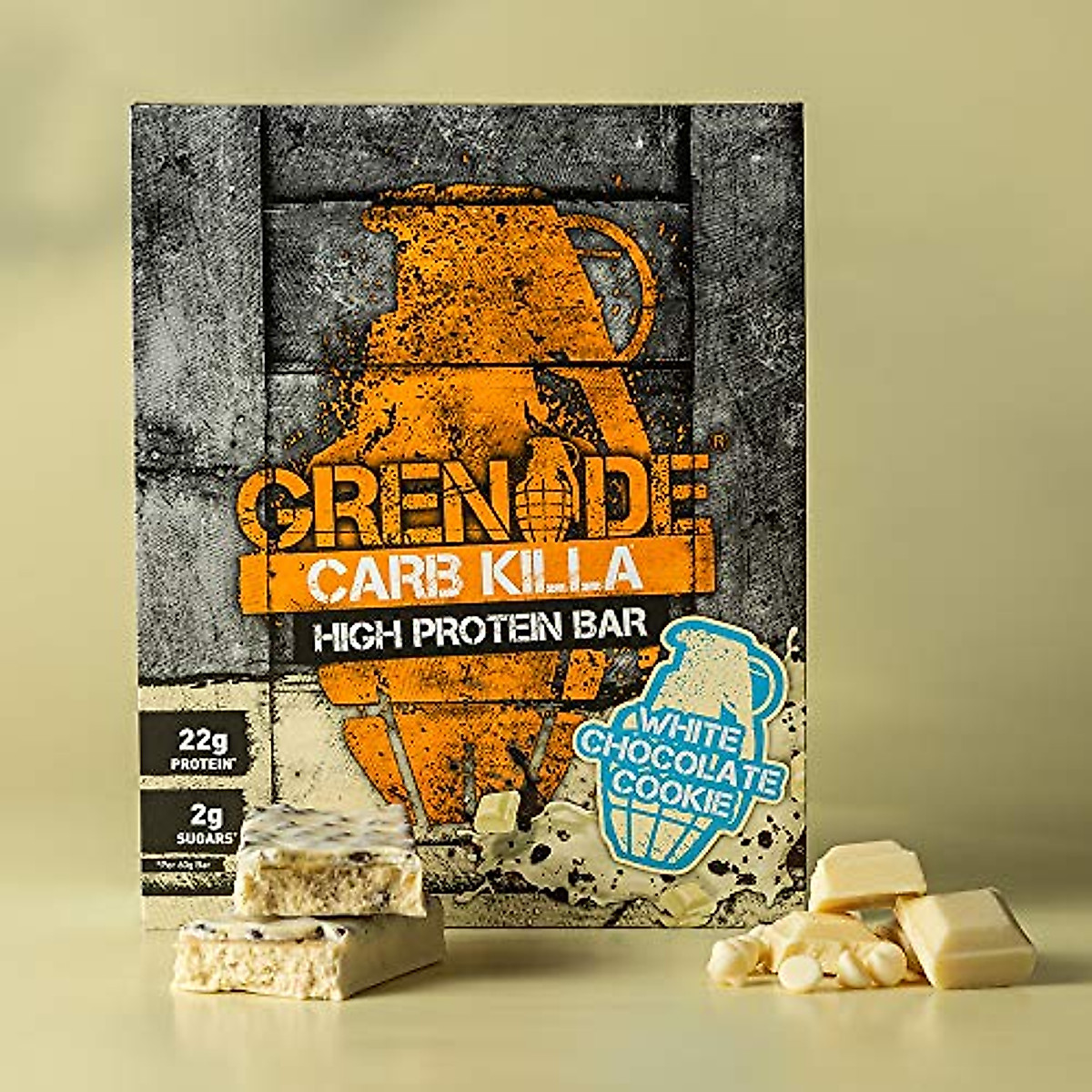 Grenade Carb Killa High Protein and Low Sugar Candy Bar, 12 X 60 g - White Chocolate Cookie