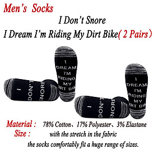 JXGZSO 2 Pairs Dirt Bike Socks Dirt Bike Gift Funny Socks I Don’t Snore I Dream I’m Riding My Dirt Bike Socks (Riding My Dirt Bike)