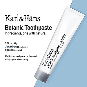 Karl&Hans Botanic Jasmine Toothpaste with Fluoride - Natural, Delicate Jasmine Mint Flavor with Rosemary and Green Tea Extracts for Fresh Breath Care and Gum Health, 3.5 oz