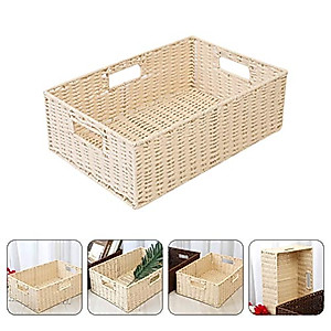 Woven Baskets Tabletop Basket Organizer Woven Basket Picnic Basket Rectangular Desktop Baskets Decorative Woven Basket for Food Flower Gift (Beige) Lidded Basket