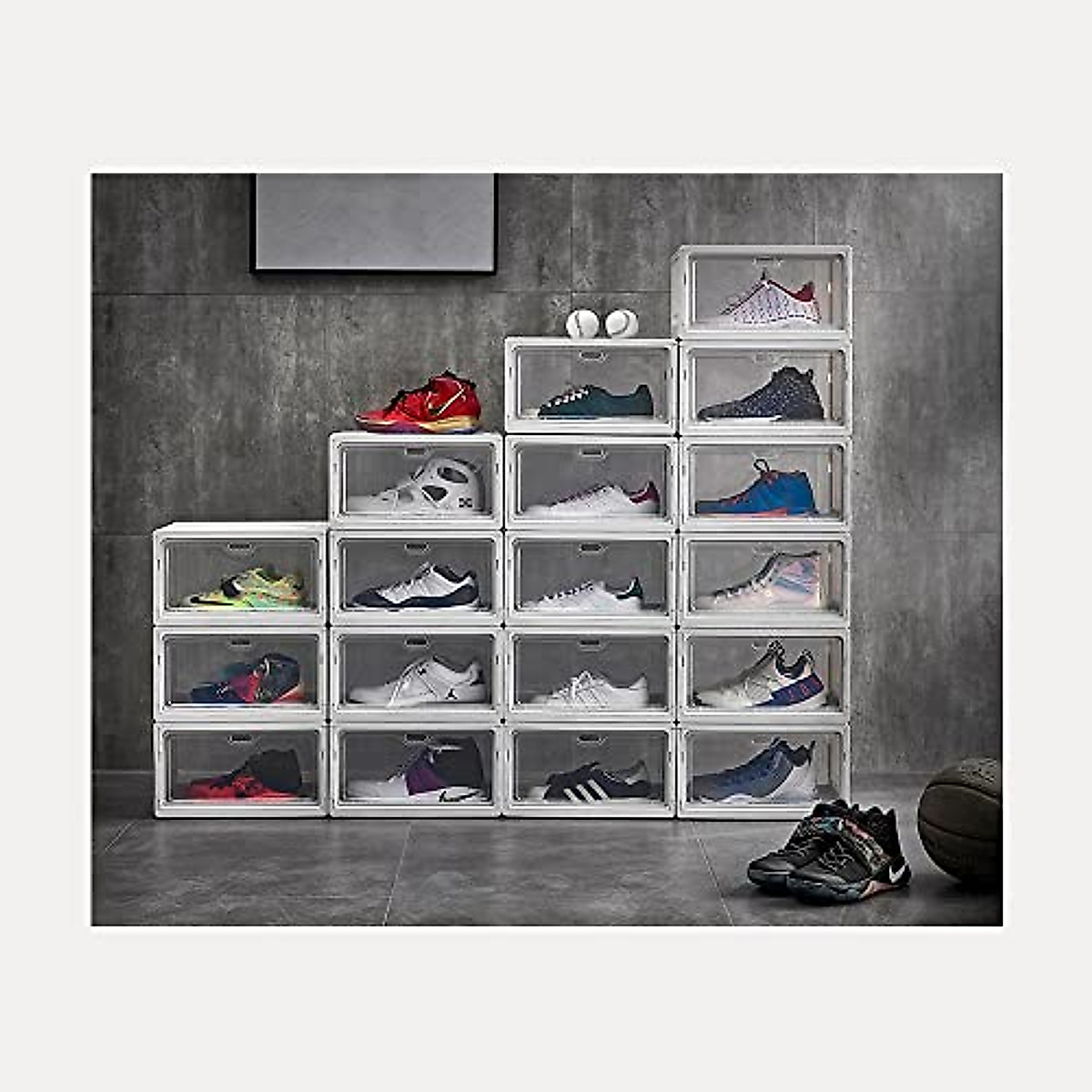 Shoe Organizer,Shoe Storage Boxes with Magnetic Door,Foldable Shoe Storage,Closet Organizers and Storage,Shoe Rack for Closet,Containers Bins Holders for Display Sneaker (White-3 Pack)