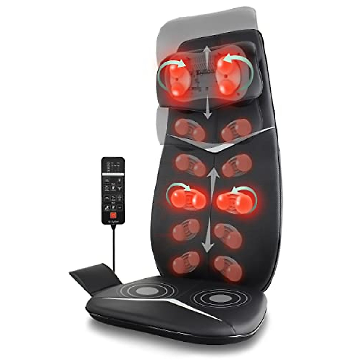 Zyllion Shiatsu Neck and Back Massager - 3D Kneading Deep Tissue Full Body Massage Chair Seat Cushion Pad with Heat and Vibration for Muscle Pain Relief, Home and Office - Black (ZMA-33-BK)