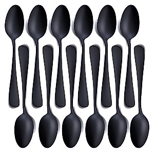 Matte Black Dessert Spoon, Seeshine 6.8-inch Stainless Steel Black Teaspoon, Suitable for Family, Kitchen, Restaurant, Set of 12, Dishwasher Safe