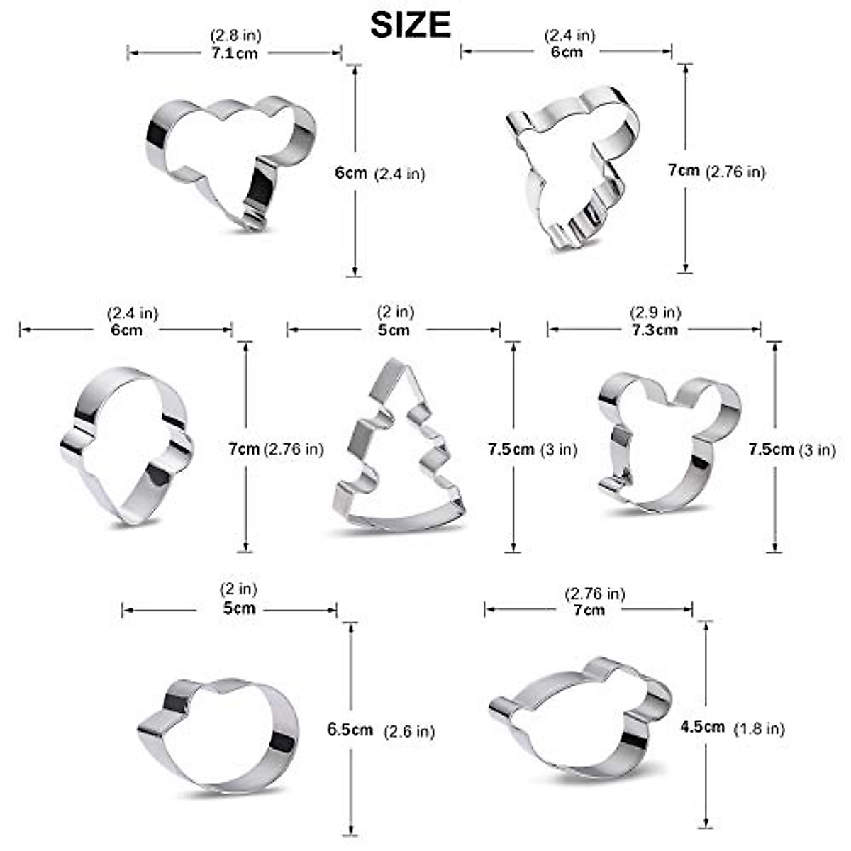 Cute Mouse Shaped Cookie Cutters Set of 7 pcs, Stainless Steel Mice Head Rat Cheese Series Fondant Cut-outs Set Baking DIY Molds