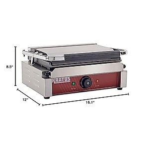 Kratos Commercial Electric Panini Sandwich Grill with Smooth Plates, 14" x 9" Cooking Surface, Commercial Countertop Panini Press, 120V, 1750W (29Y-021)