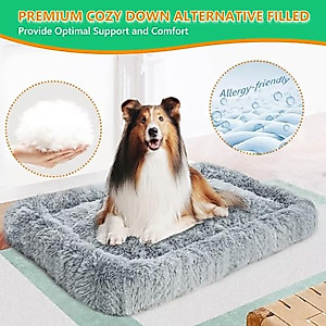 KISYYO Deluxe Dog Bed Mat for Large Dogs Fluffy Cozy Kennel Pad Washable Dog Crate Mat 36 inch with Pillow Edge Design