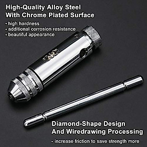 KOOTANS Ratchet T Handle Tap Wrench + 5pcs M3 M4 M5 M6 M8 Machine Screw Metric Thread Milling Plug T-shape Taps Set, Both Way Hand Tap Set Adjustable Manual Tapping Tool Kit for Home Use (Short)