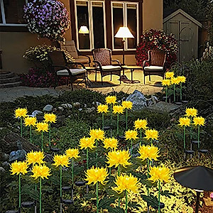 FORUP 2 Pack Solar Garden Stake Lights, Outdoor Chrysanthemum Lights, LED Solar Powered Lights for Patio Lawn Garden Yard Pathway Decoration, Yellow