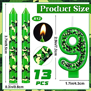 Zomiboo 13 Pcs Camo Birthday Candles Army Theme Candles for Cake Green Number Candle Camouflage Cake Candles for Birthday Graduation Celebration Wedding Party Supplies Decoration (Number 9)