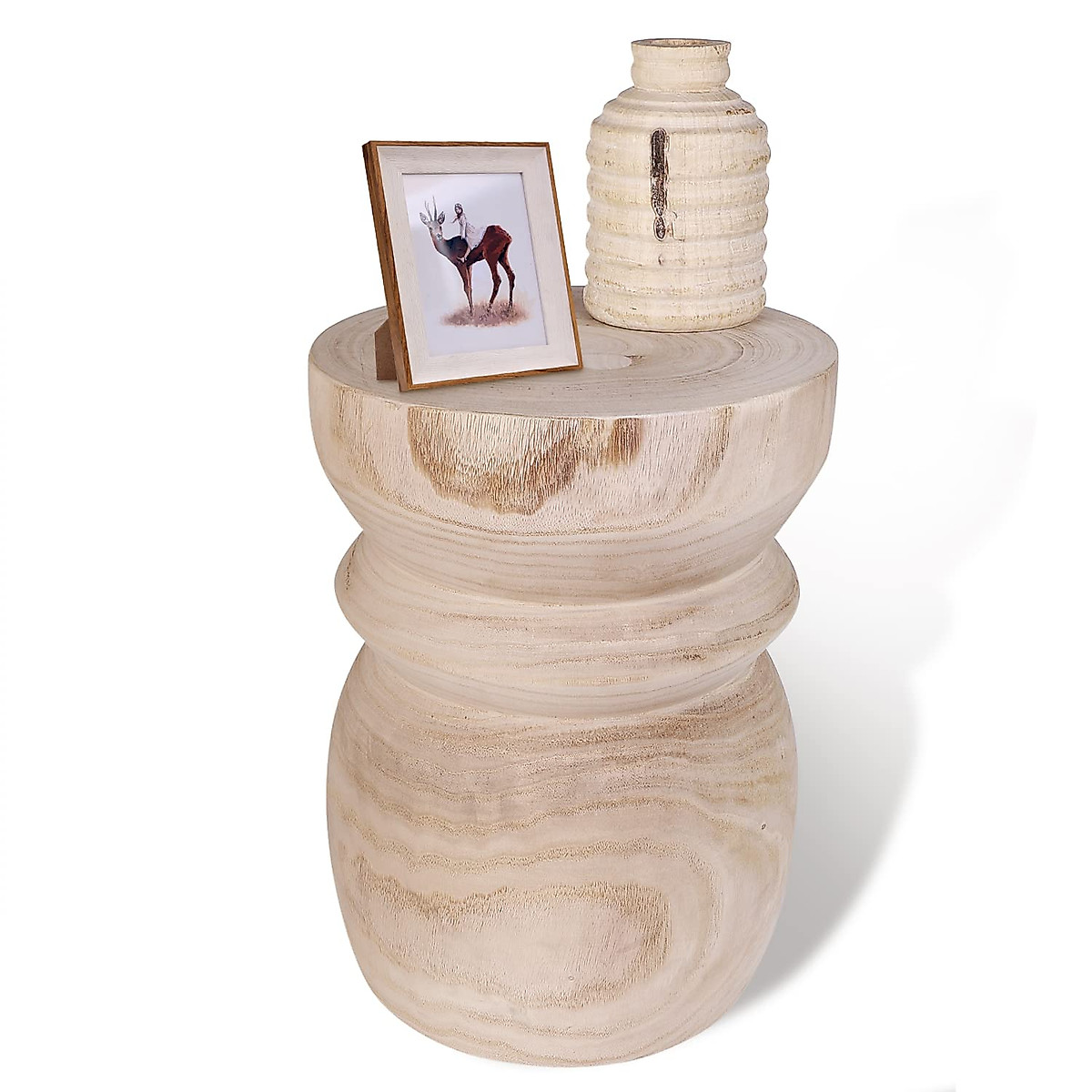 Uziass Wood Tree Stump Side Table Stool, Wooden Stump End Table Round Stump Table Outdoor Stump Table Stump Garden Stool Natural Tree Stump Side Table