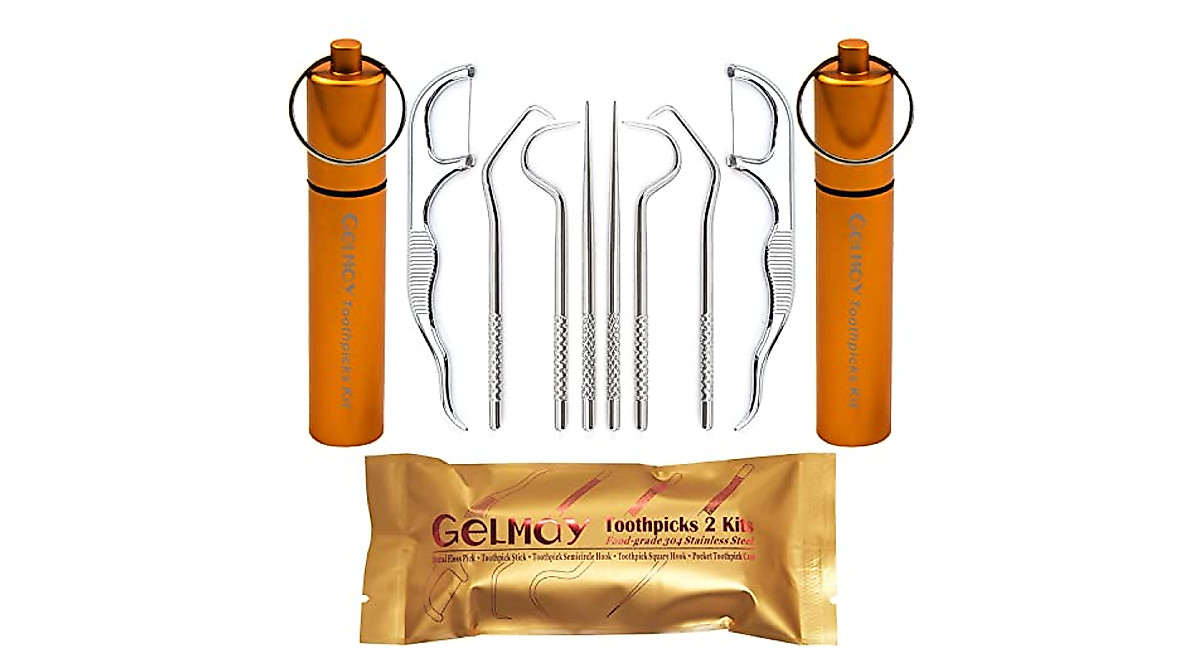 Toothpicks Pocket Set, Dental Floss Picks Kit Reusable, Stainless Steel ...