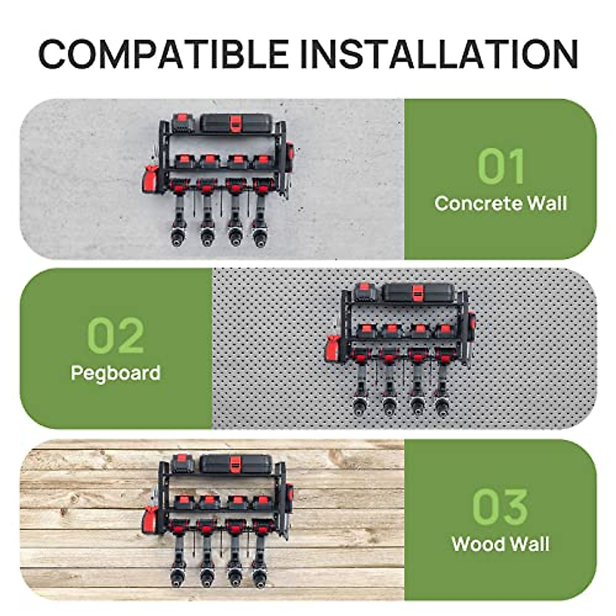 SINPUDA Power Tool Organizer, Heavy Duty 3-Layer Metal Drill Holder Wall Mount for Garage Tool Organizers and Storage - Floating Tool Shelf for Power Tools and Accessories
