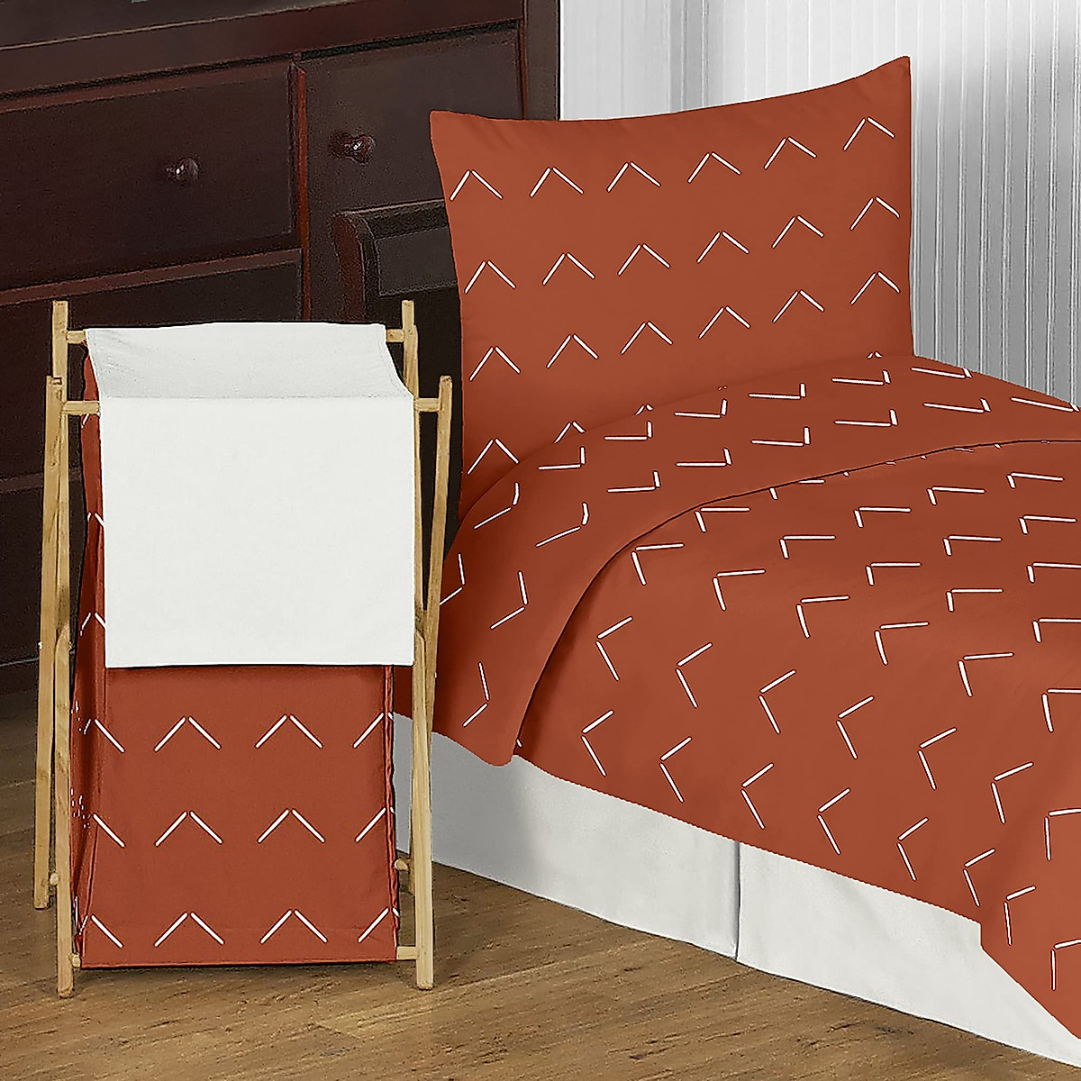 Sweet Jojo Designs Boho Arrow Baby Kid Clothes Laundry Hamper - Ivory Burnt Orange Rust Off White Farmhouse Southwest Shabby Chic Designer Chevron Gender Neutral Bohemian Diamond Tuft Collection