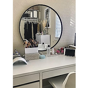 HofferRuffer Round Mirror, Circle Hanging Mirror, Metal Frame Wall Mounted Mirror for Home Bedroom, Bathroom, Washroom, Living Room, Entryways (Black, 27.6)