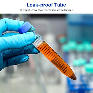SimPure Centrifuge Tubes 15mL, Conical Tubes Sterile 50 PCS, Polypropylene, Leak-Proof Screw Caps, Plastic Container with Graduated and Write Marks, Non-pyrogenic, DNase/RNase Free, Human DNA-Free
