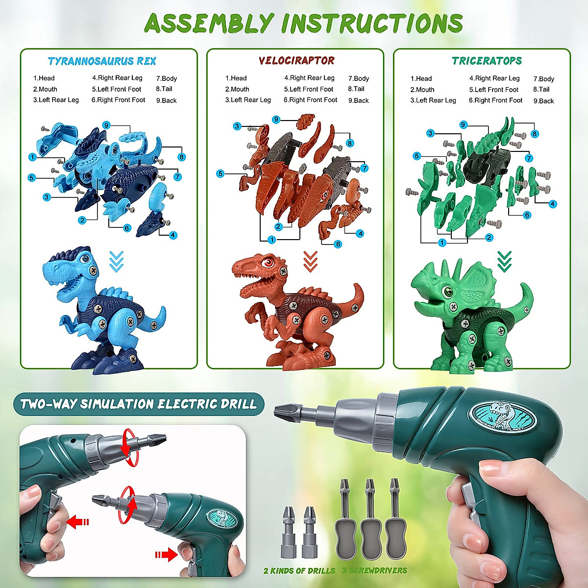Take Apart Dinosaur Toys for 6 7 8 9 10 Year Old Kids, Kids Toys Stem Learning Educational Building Kids Toys with Electric Drill, Dinosaur Toy Birthday Easter Gifts Boys Girls