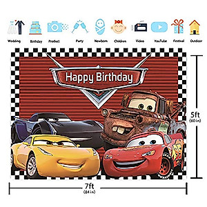 GYA 7x5ft Cartoon Racing Mobilization Birthday Themed Backdrops Racing Flag Black White Grid Red Photo Backgrounds for Photography Party Banner Photo Booth Props