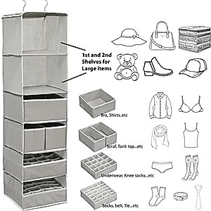 Simple Houseware 6 Shelves Hanging Organizer with Drawers, Grey