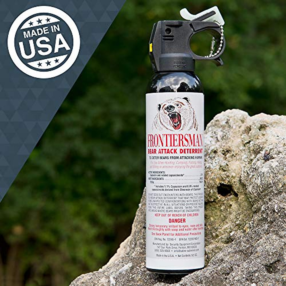 SABRE Frontiersman 9.2 fl oz. Bear Spray, Maximum Strength 2.0% Major Capsaicinoids, Powerful 35 ft. Range Bear Deterrent, Outdoor Camping & Hiking Protection