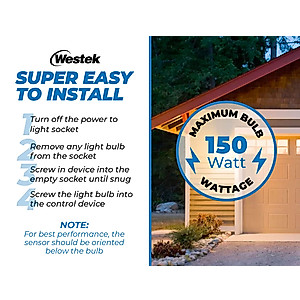 Westek Screw In Motion Sensor Light Socket for Outdoor Lighting - This Motion Sensor Light Socket Adapter Turns On Lights When Movement is Detected, 20ft Distance - (OMLC163BC)