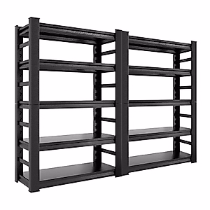 SFTORMAS 15.75" D X 32" W X 63" H Garage Shelving,5-Tier Adjustable Heavy Duty Shelving Unit,for Garage Kitchen Office Warehouse Basement Industrial Utility Yard,Black,2 Pack