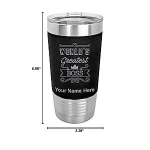 LaserGram 20oz Vacuum Insulated Tumbler Mug, World's Greatest Boss, Personalized Engraving Included (Faux Leather, Black)
