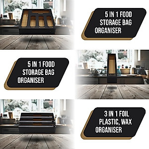 Culincraft Bamboo Storage Bag Organizer kitchen drawer | Holder for Gallon, sandwich and snack bags, aluminium foil holder with Plastic Wrap Storage Organizer
