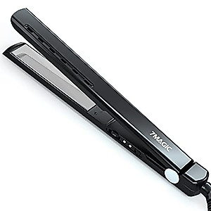 7MAGIC Titanium Flat Iron, 1" Nano Titanium Hair Straightener for All Hair Types, Flat Iron Hair Straightener with 5 Temp, 15s MCH Fast Heating Straightening Iron for Thick Hair, Dual Voltage, Black