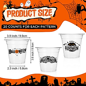 Sliner 60 Pcs 12oz Halloween Cup Happy Halloween Clear Disposable Plastic Cups Bat Ghost Spider Halloween Party Supplies for Cold Drink Beer Ice Cream Beverage Snacks Party Decoration