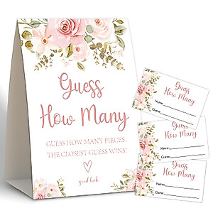 Boho Shower Game,Guess How Many,Baby Shower Games,Wedding Shower Games,Baby Shower Decorations Gender Neutral,Bridal Shower Decoration,Birthday Party Game,50 guess Cards & 1 Sign -12