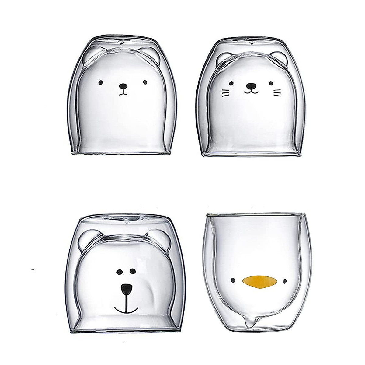 MOOVGTP 4Pcs Cute Coffee Mugs, Bear Duck Cat Tea Cup Double Wall Glass Mugs Milk Cup for Office and Personal Birthday 4 Count Pack of 1 201211ZY074444 8997 1506569821