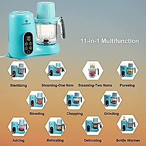 Amplim Baby Food Maker for Nutritious Homemade Meals | 11-in-1 Processor with Steam, Blend, Puree, Grinder, Chopper, Juicer, Defroster, Reheater, Cooker, Meal Station, and Bottle Sanitizer and Warmer