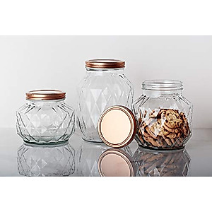 Amici Home Dakota Glass Canister | Food Storage Container with Metal Twist Top Lid | Glass Decorative Kitchen Jar with Geometric Design | 72 Ounce Capacity, Medium