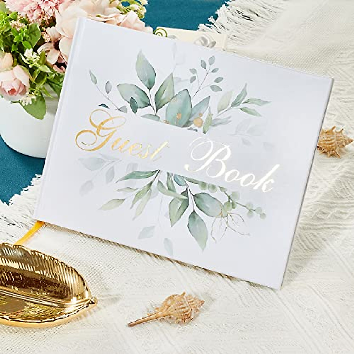 Wedding Guest Book - Guest Sign in Book - Wedding Reception Registry Book - Hard Cover, 7" x 9" (Eucalyptus Gold Foil, Book)