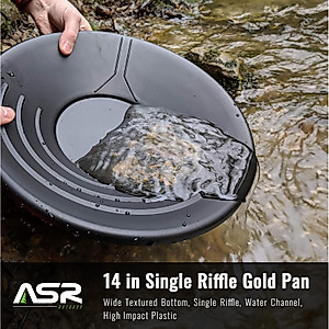 SE 14 Inch Gold Panning Pan - Three Riffles for Easier Mining and Prospecting, Black