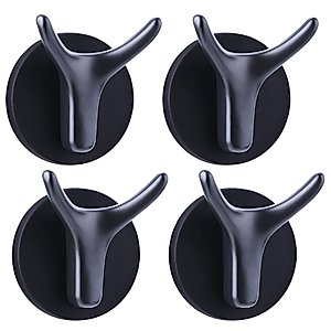 LEVOSHUA Magnetic Coat Hook Heavy Duty, Double Magnet Hook for Hanging Coat Towel Hat Key Purse Backpack, Black Pack of 4