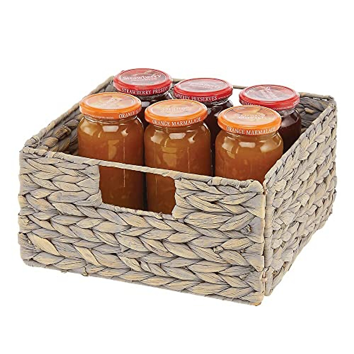 mDesign Woven Hyacinth Storage Bin Basket Organizer with Handles for Organizing Kitchen Pantry, Cabinet, Cupboard, Shelves - Holds Food, Drinks, Snacks - 4 Pack - Gray Wash