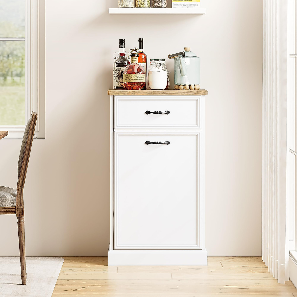 GAOMON Trash Can Cabinet, Tilt Out Hidden Trash Cabinet 10 Gallon for Kitchen Dining Room, Recycling Trash Bin Cabinet Free Standing Laundry Hamper